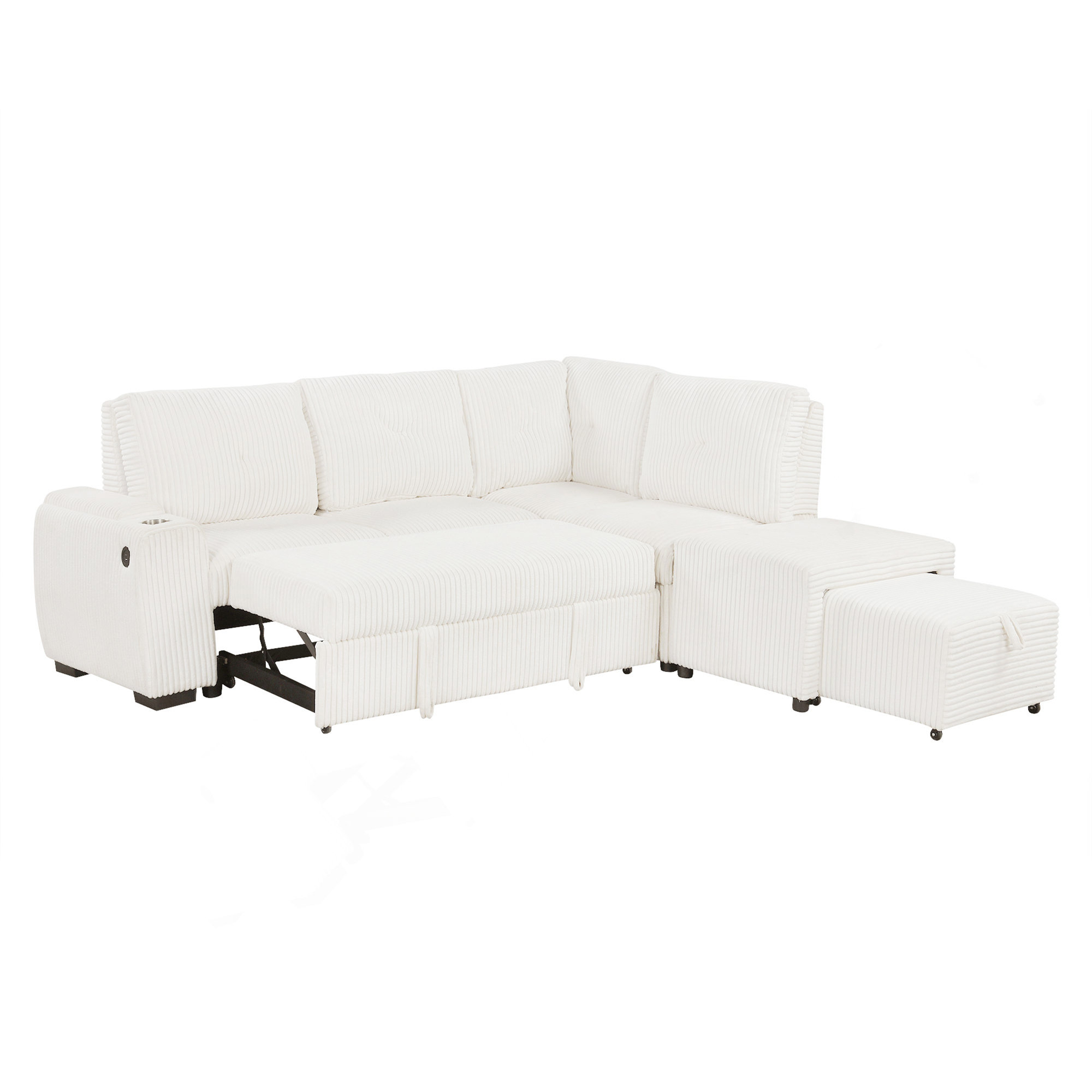 Everly Quinn 94" Sectional Sofa Pull-Out Sofa Bed L-Shaped Sofa With Movable Ottoman And Stool ...